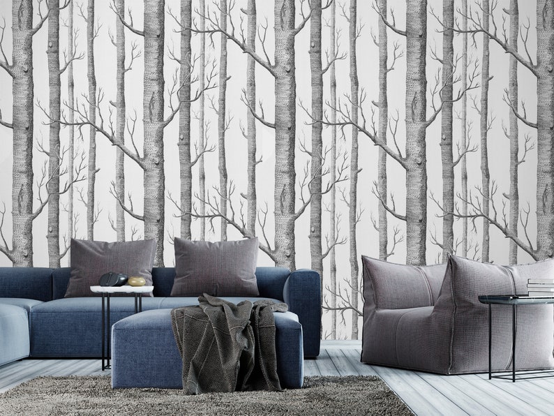 Birch Tree Removable Wallpaper: Woodland Forest Peel and Stick Wall ...