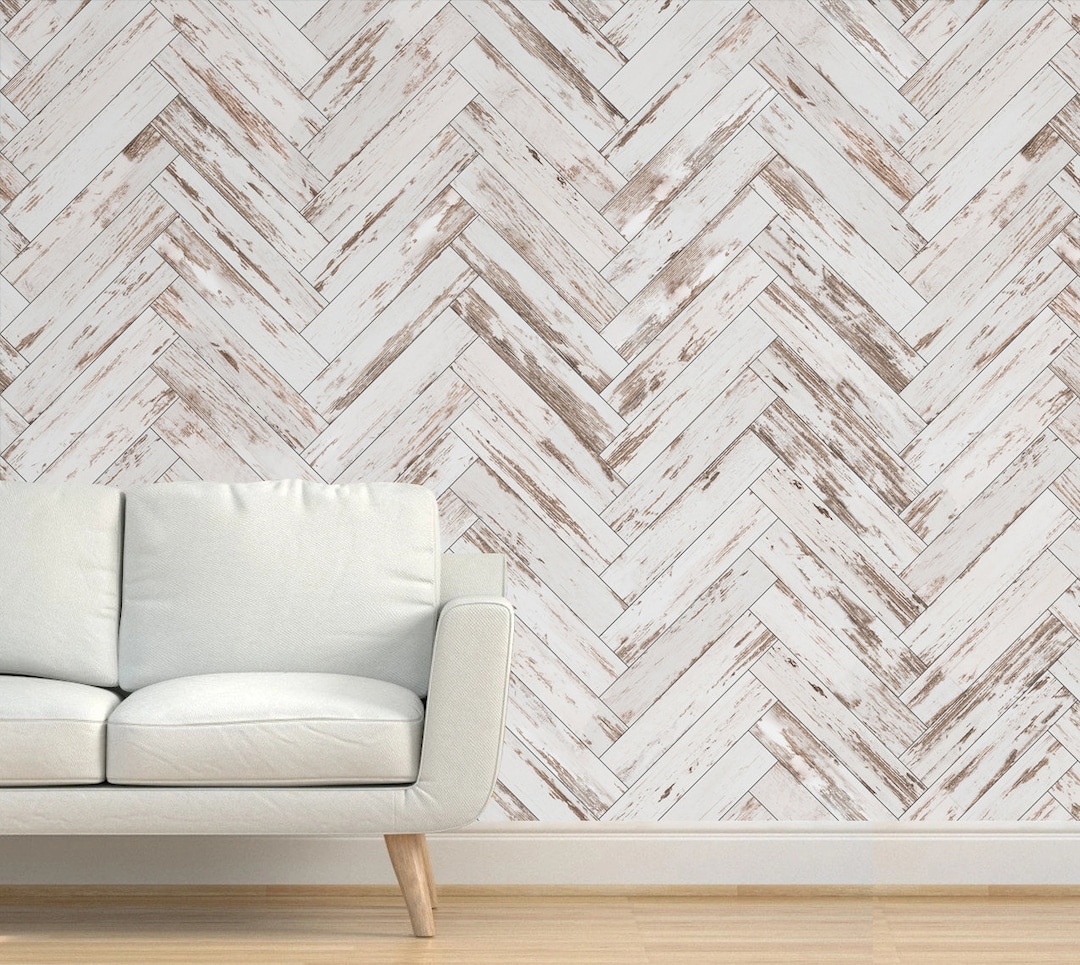 Herringbone Wood Parquet Removable Wallpaper: Peel and Stick Fabric ...