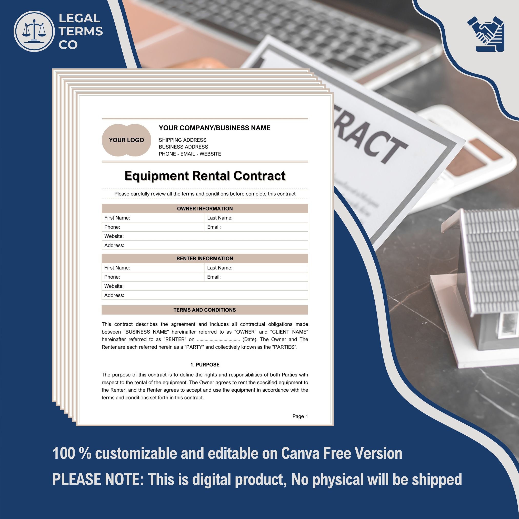 Equipment Rental Contract Template: Editable Lease Agreement (PDF) - Etsy