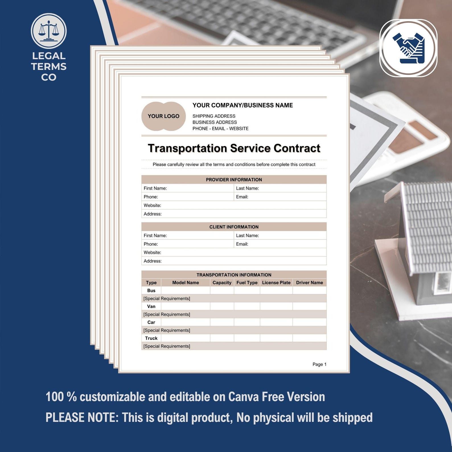 Transportation Service Contract Template: Customizable Rideshare ...