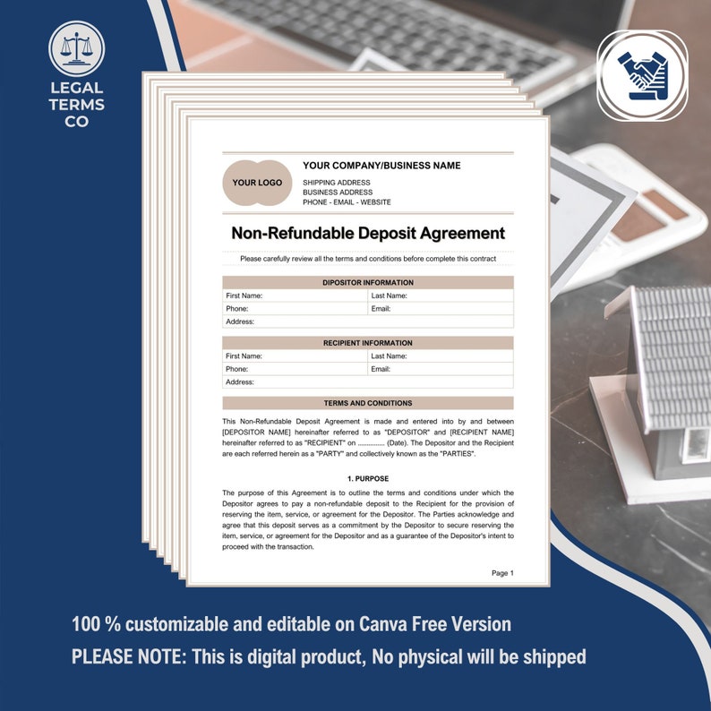 Non-refundable Deposit Agreement Template: Custom Order Contract (PDF ...