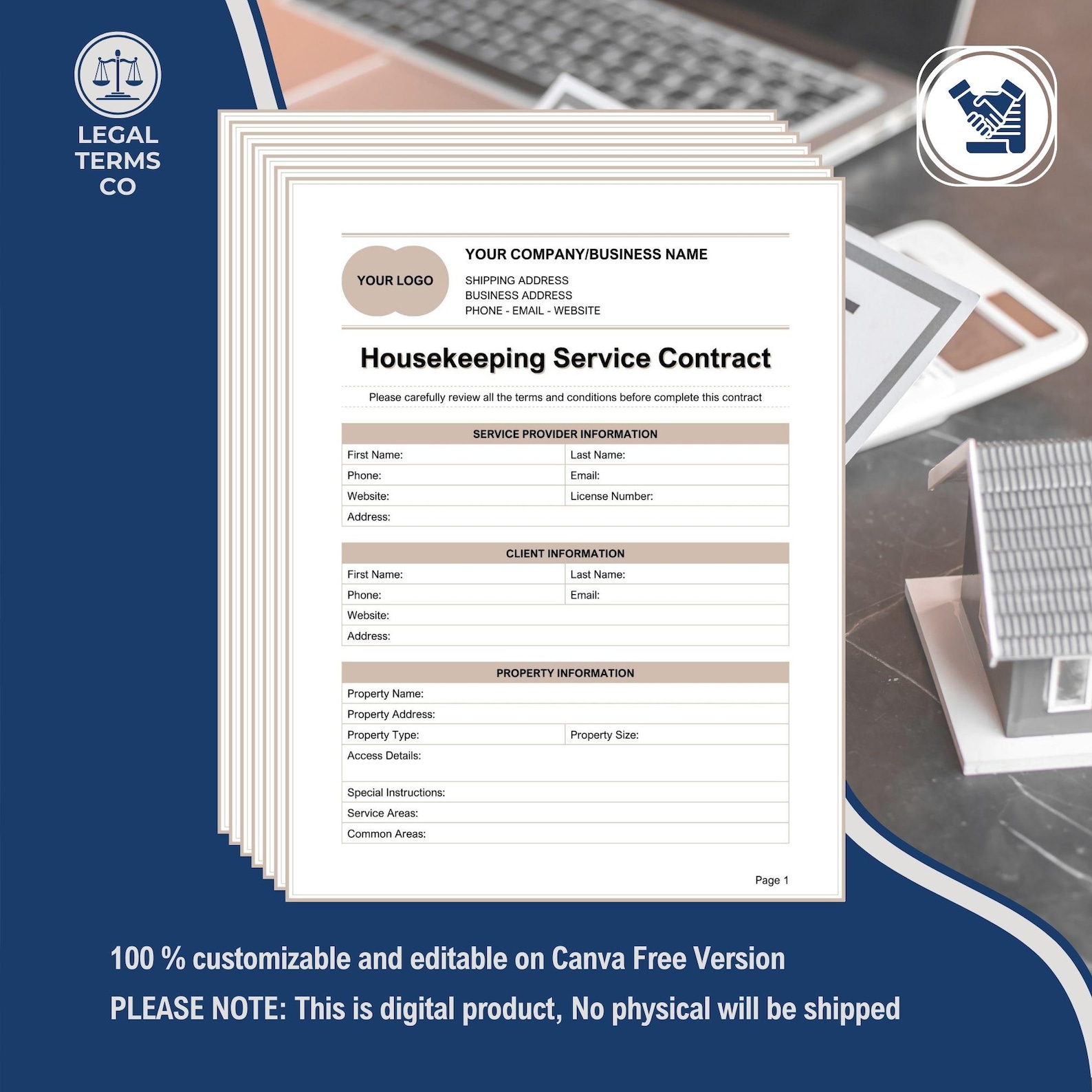Housekeeping Service Contract Template: Customizable Home Cleaning ...