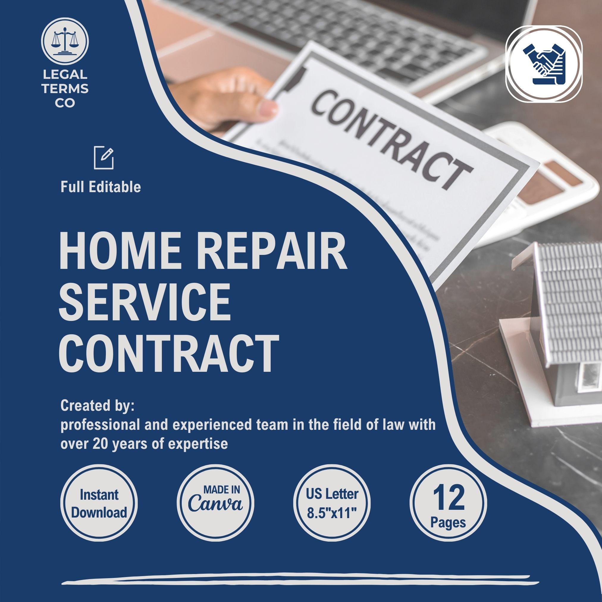 Home Repair Service Contract Template, Customizable Home Maintenance ...