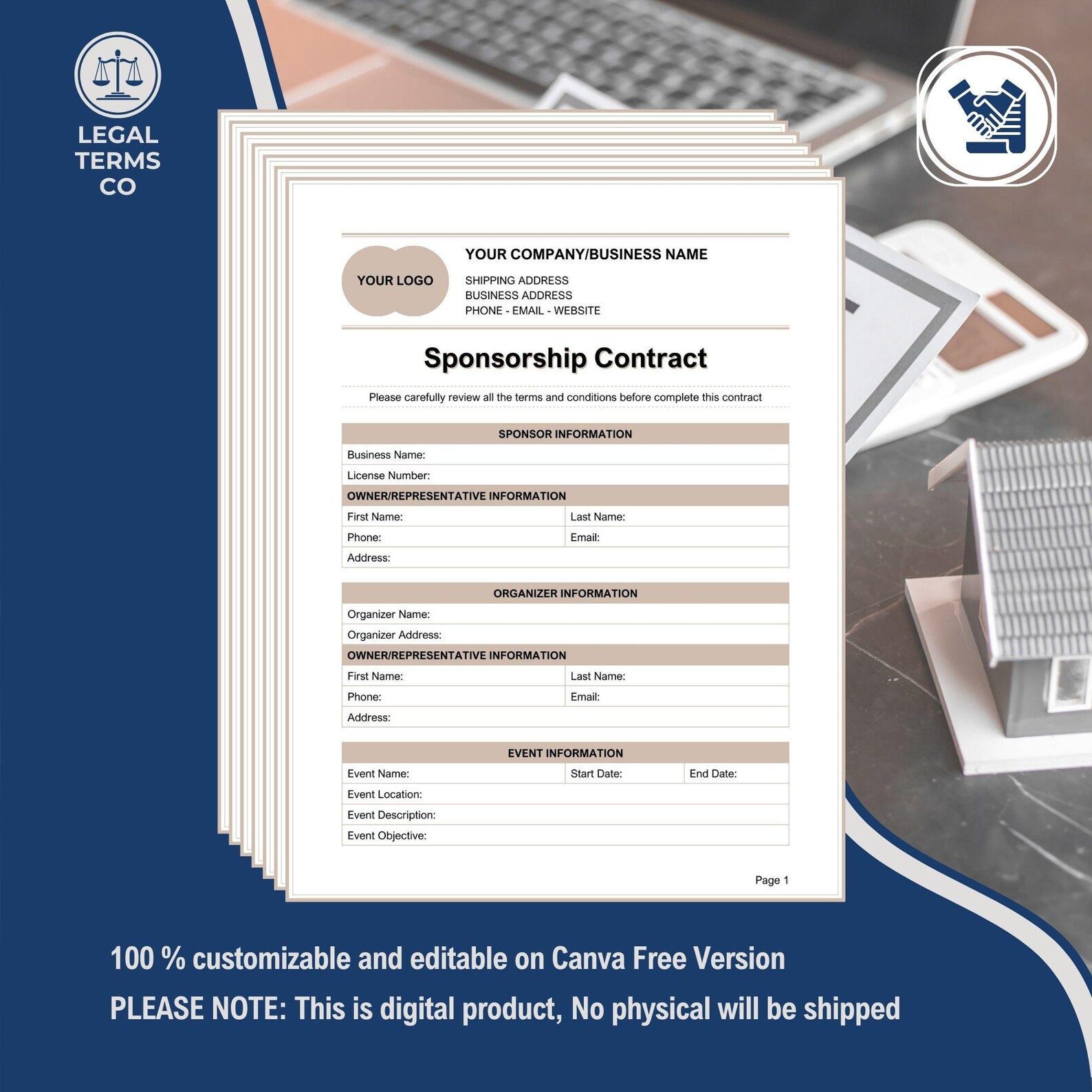 Sponsorship Contract Template, Customizable Fundraising Agreement ...