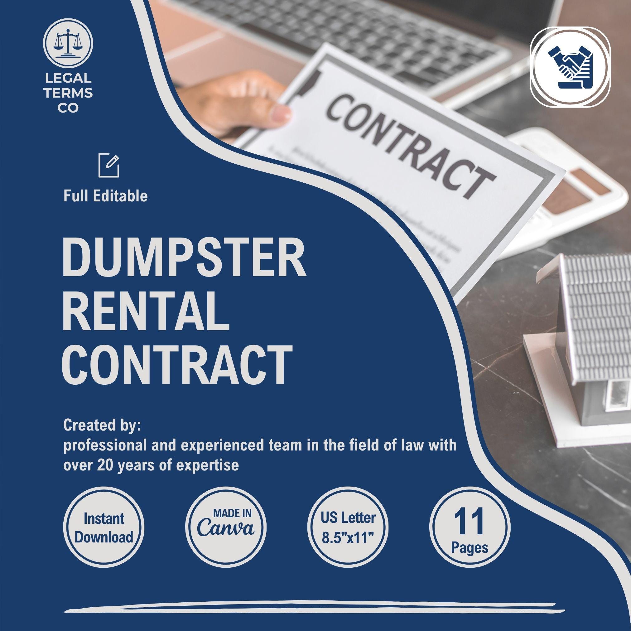 Dumpster Rental Contract Template, Customizable Dumpster Lease ...