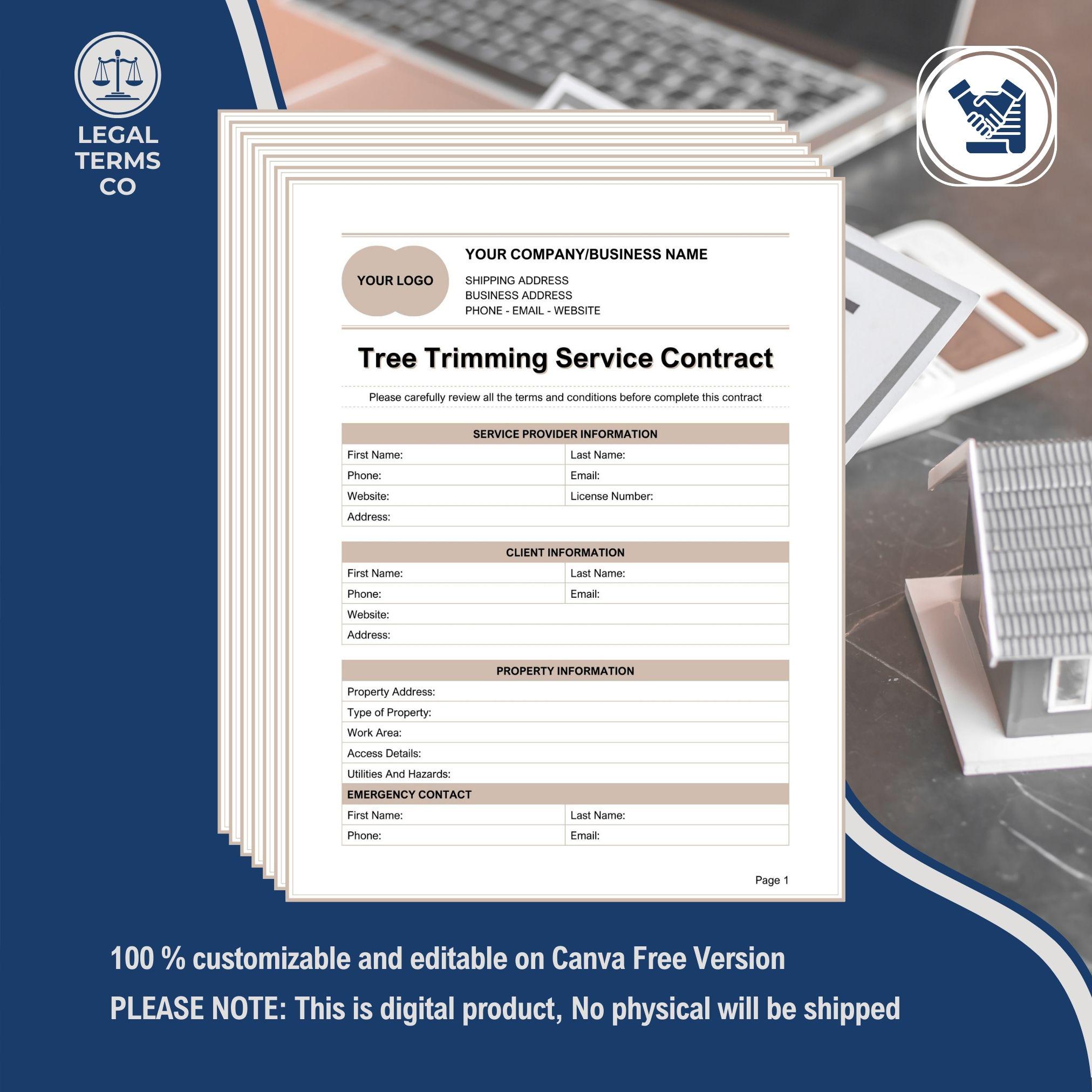 Tree Trimming Service Contract Template: Customizable Arborist ...