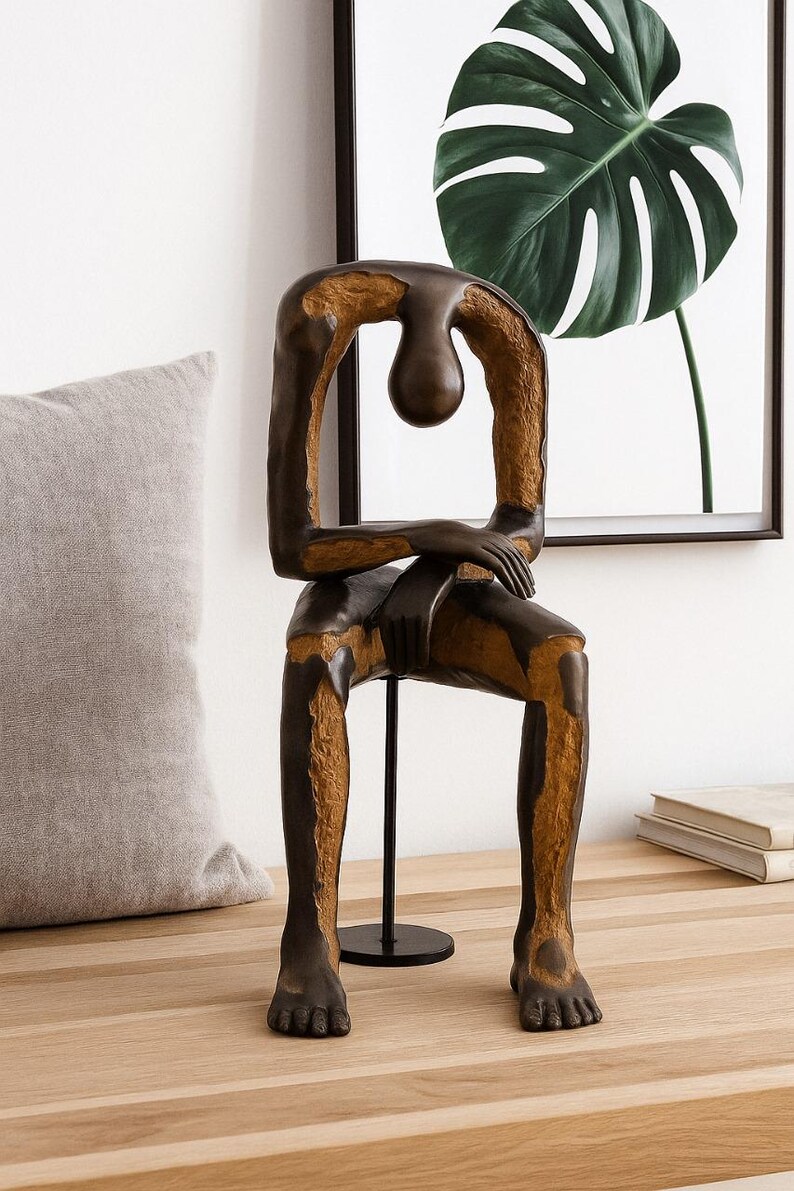 Abstract Bronze Thinker Sculpture – Modern Art Home Decor | Brass ...