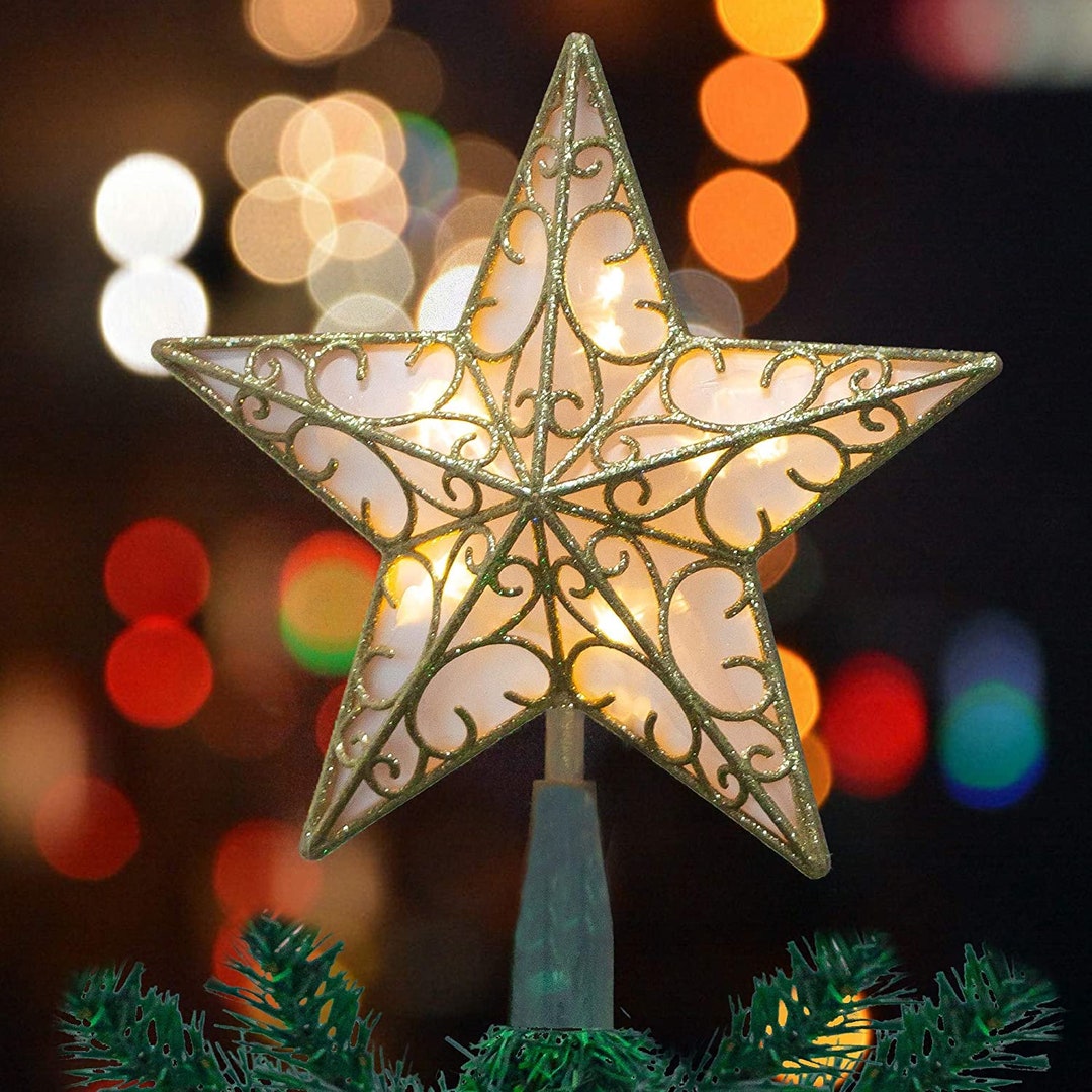 Glittered Christmas Treetop, 12 Inch 3D Star Tree Topper, Metal Hollow ...