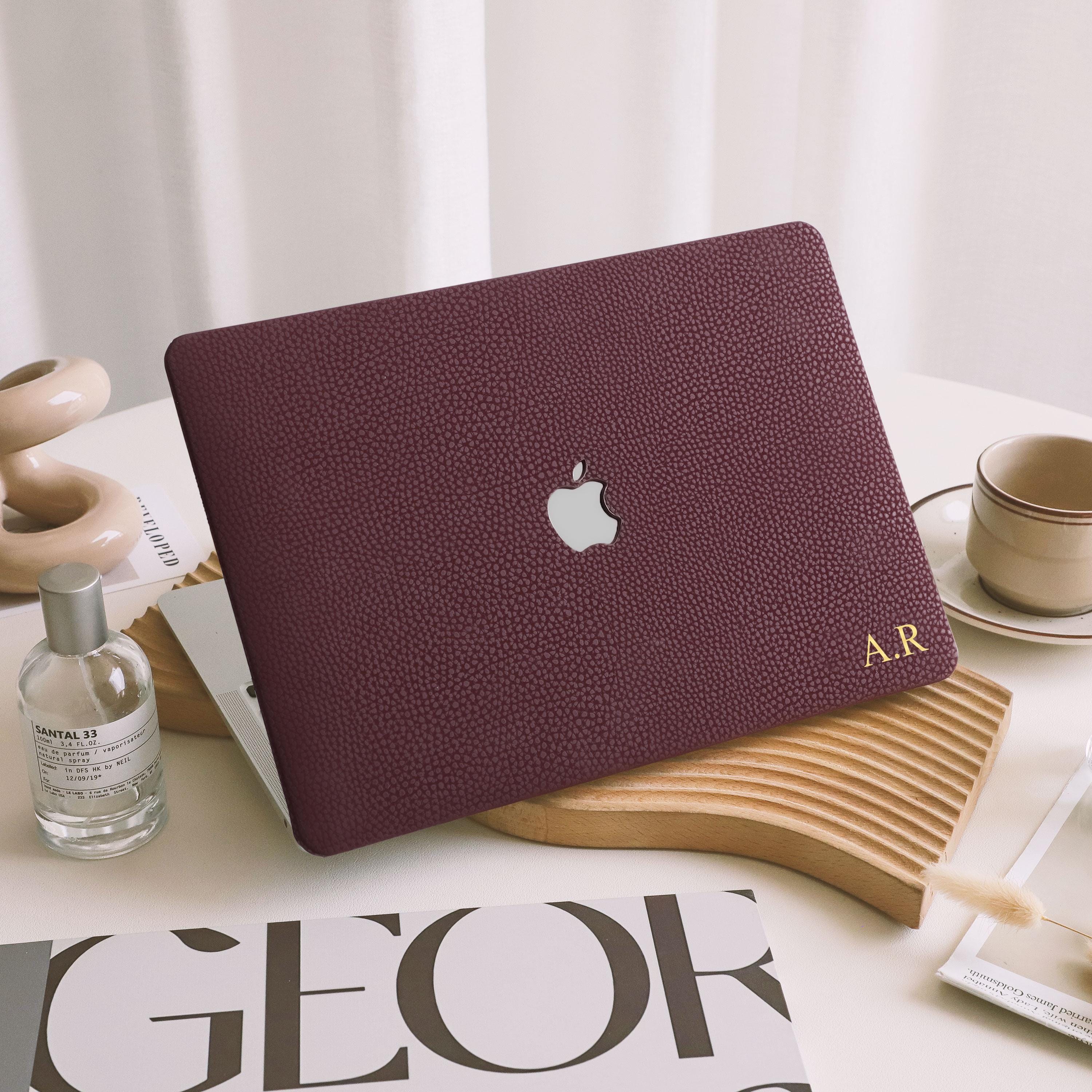 Burgundy Wine-red Lychee Leather Hard Case for MacBook 2022 Air A2681 ...
