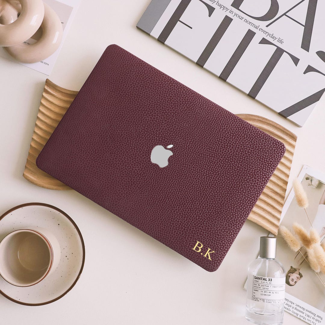 Burgundy Wine-red Lychee Leather Hard Case for MacBook 2022 Air A2681 ...