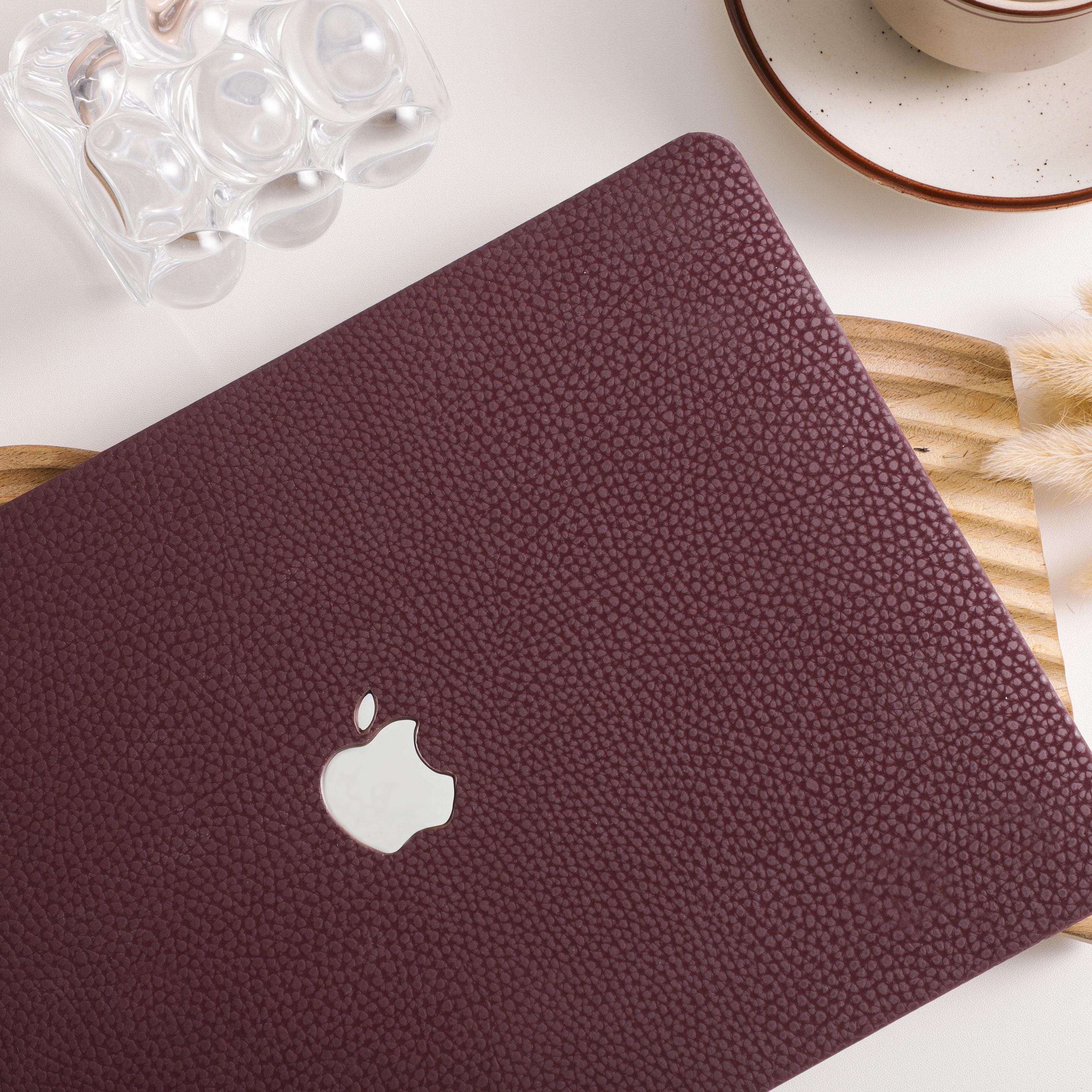 Burgundy Wine-red Lychee Leather Hard Case for MacBook 2022 Air A2681 ...