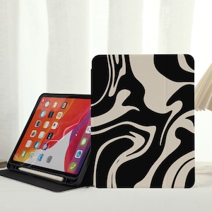 Black & White Line Art iPad Case With Pencil Holder，ipad Air 5 Case Air ...