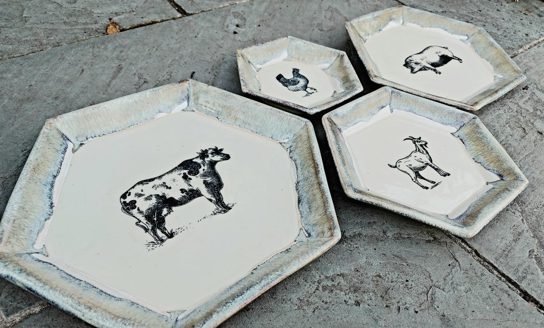 Set of 4 Stacking Farm Animal Hex Plates - Etsy