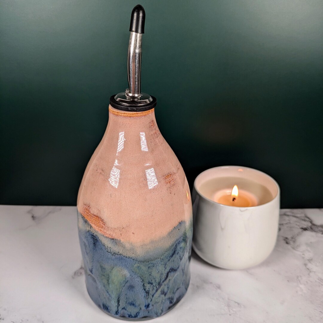 Handmade Stoneware Oil Bottle in Beaches Glaze Artisan Kitchen Bottle ...