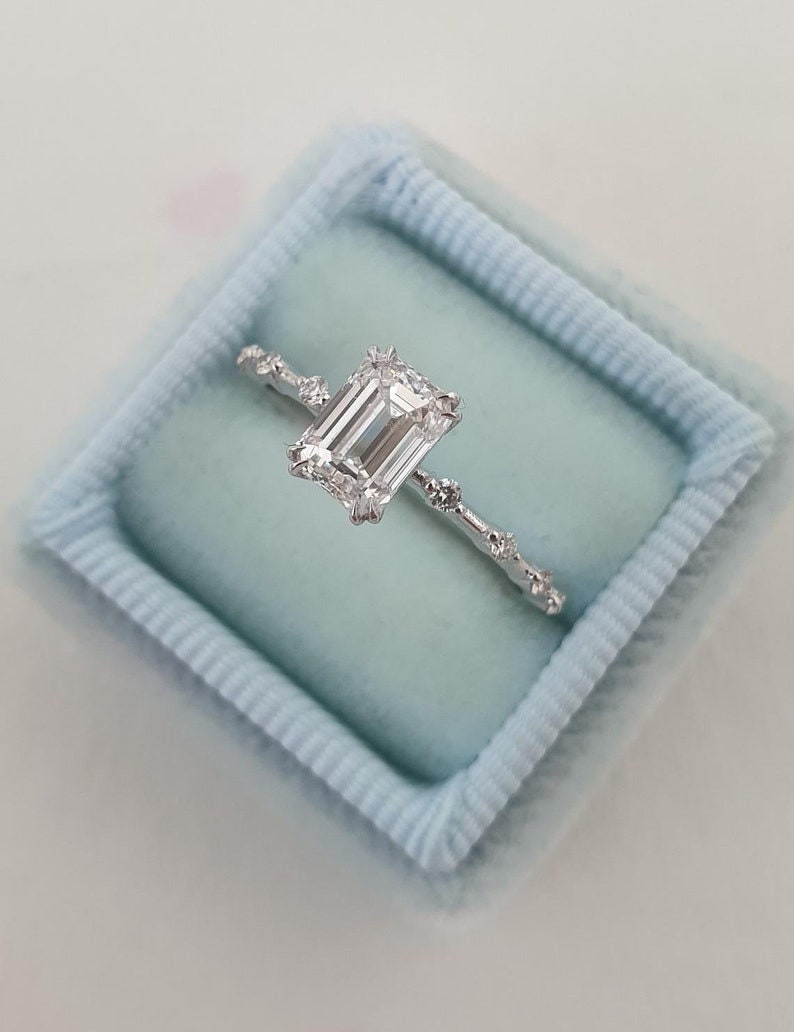 2.00 CT Emerald Cut Lab Grown Solitaire With Essence Engagement Ring ...