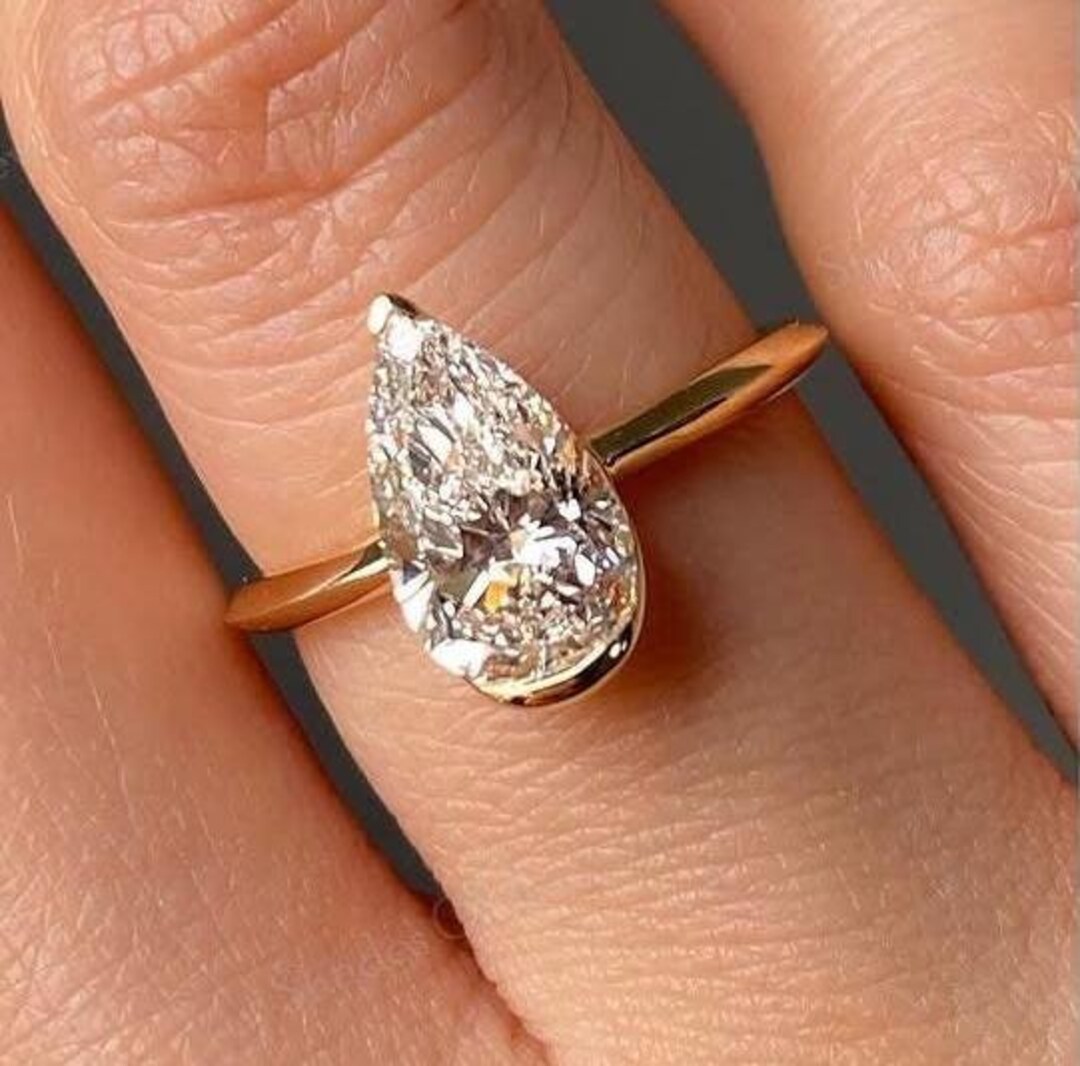 Certify 2.20 CT Pear Cut Lab Grown CVD Diamond 14K Solid Yellow Gold ...