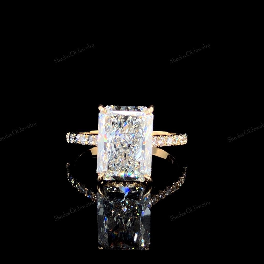 3.50 Carat Radiant Cut Lab Grown Diamond 18K Yellow Gold Hidden Halo ...