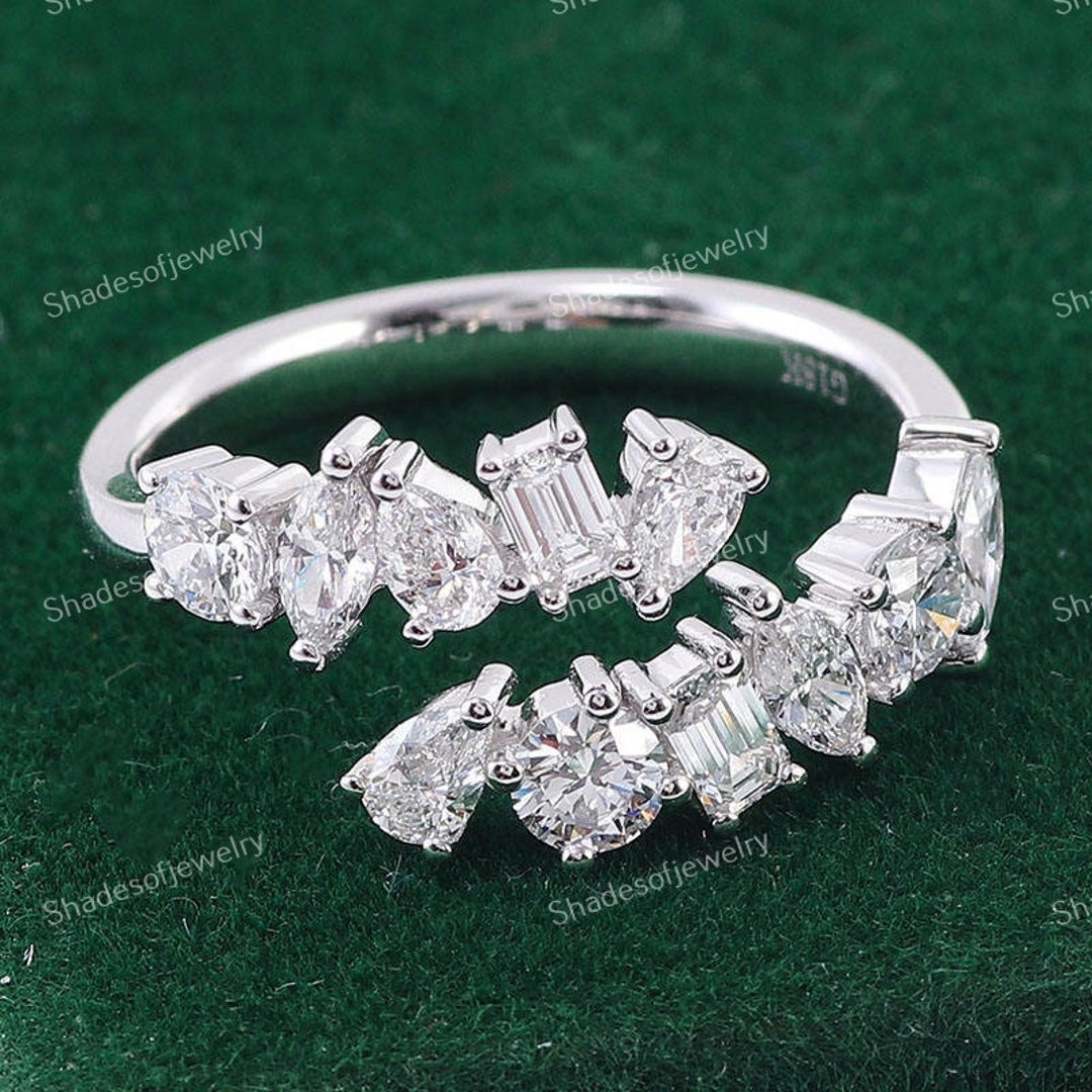 Mix Cut Lab Grown Wedding Band, 14K Solid Gold Ring, Engagement Rings ...