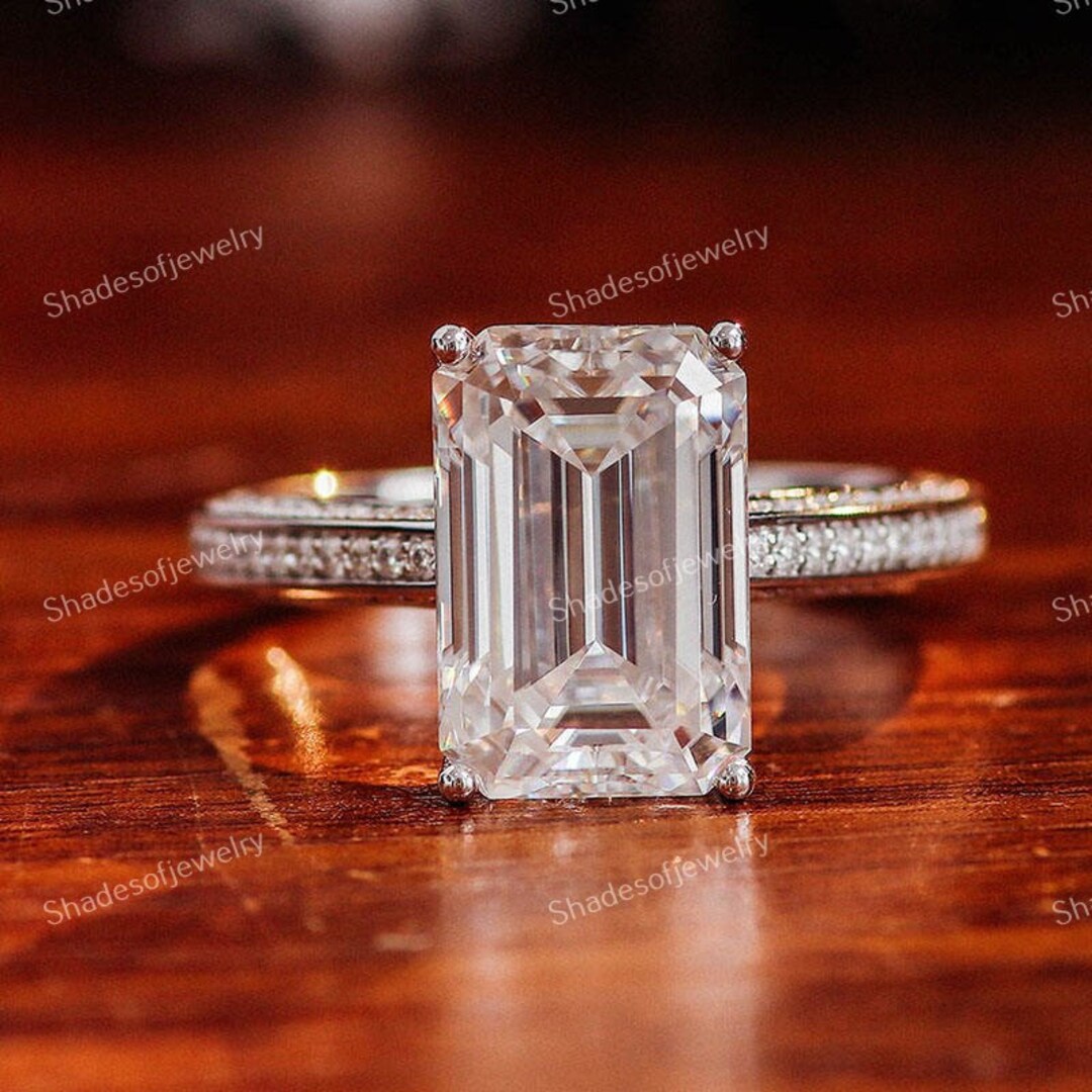5.00 CT Emerald Cut Lab Made Diamond Hidden Halo Ring / Emerald Shape ...