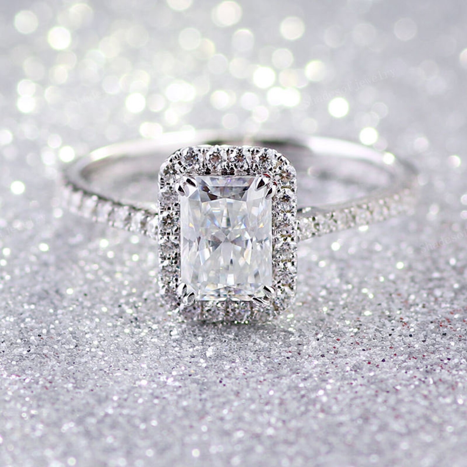 Radiant Cut Lab Created Diamond Halo Engagement Ring, 18K White Gold - Etsy