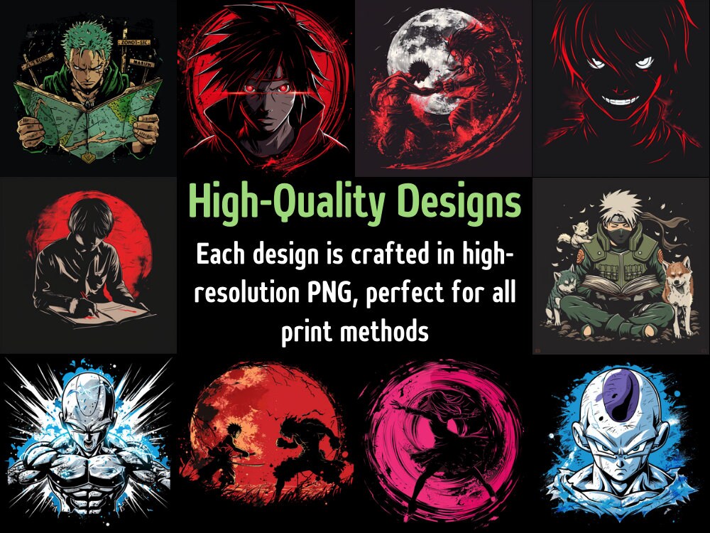 10 Anime Design for T Shirt Design Bundle for Mug Design Wall Art Png ...