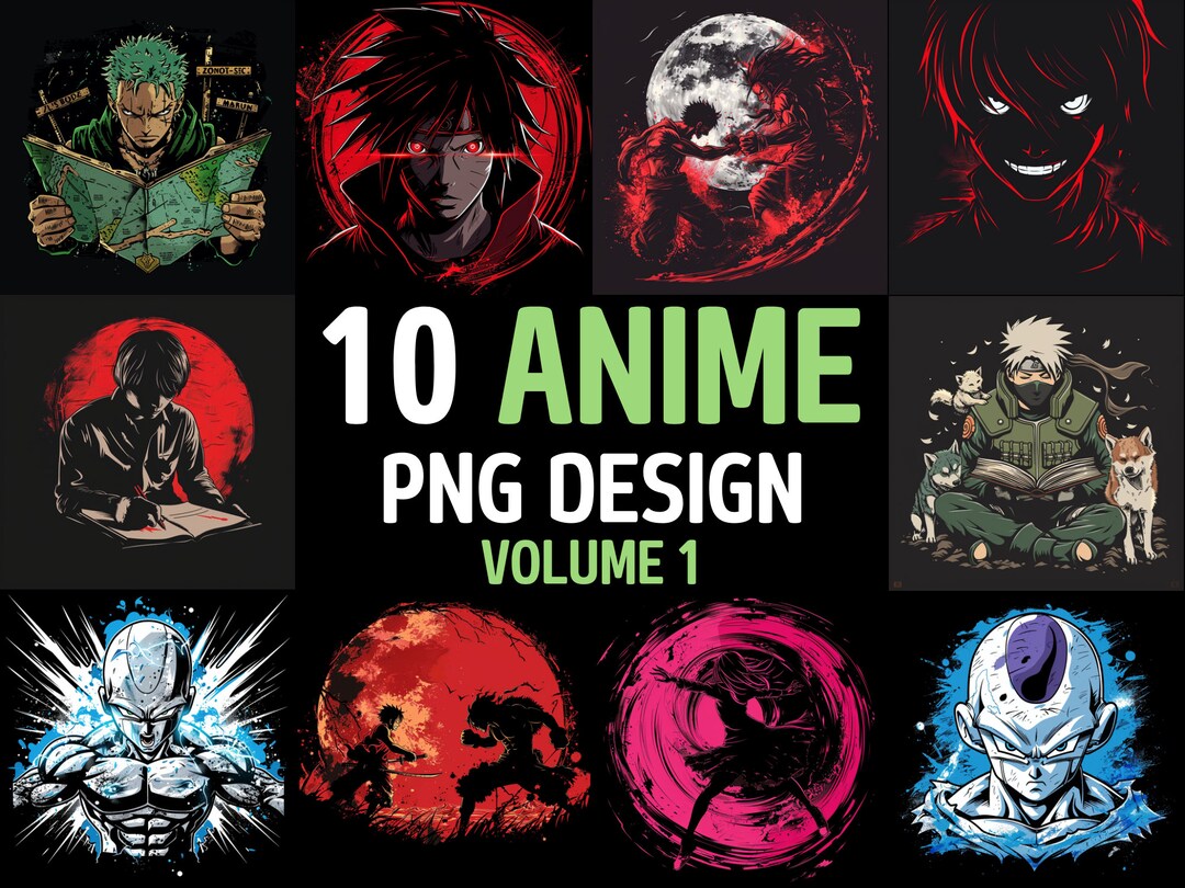 10 Anime Design for T Shirt Design Bundle for Mug Design Wall Art Png ...