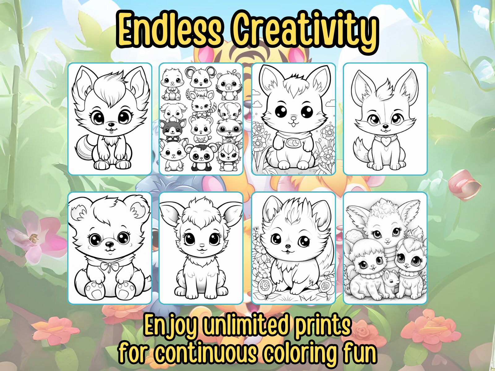Kawaii Baby Animals Coloring Book for Kids, Printable Coloring Pages ...