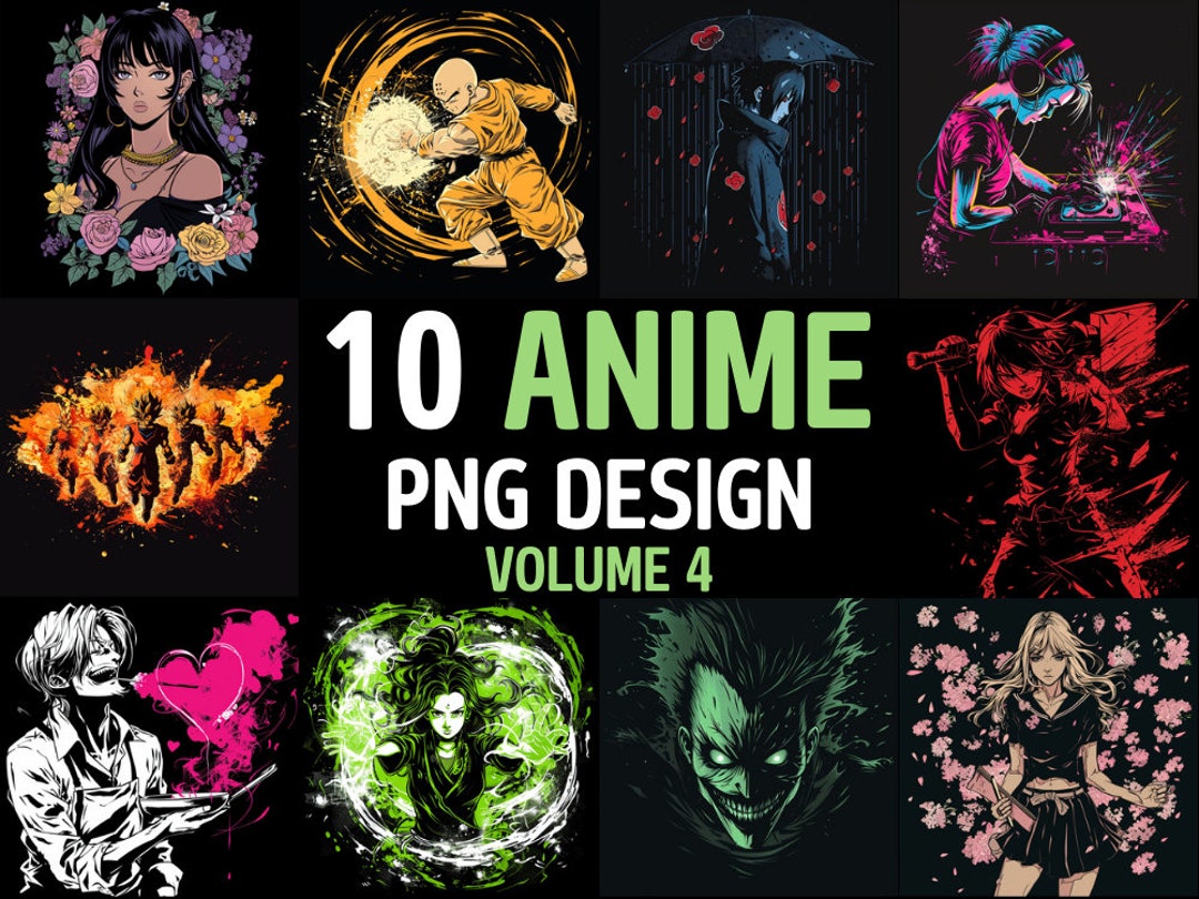 10 Anime Design for T Shirt Design Bundle for Mug Design Wall Art Png ...