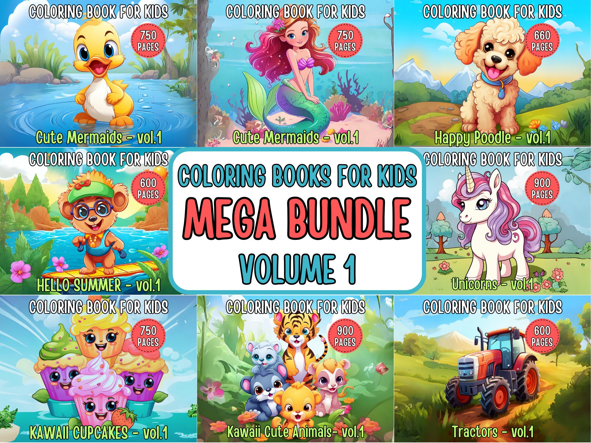Coloring Book for Kids, Mega Bundle, Volume 1, Printable Coloring Pages ...