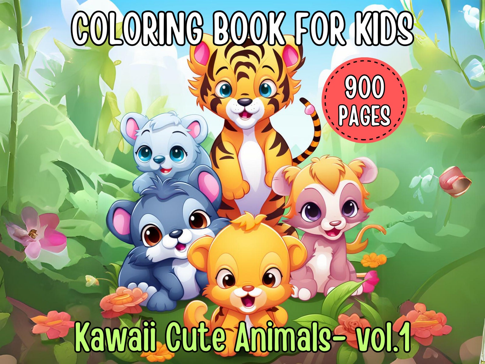 Kawaii Baby Animals Coloring Book for Kids, Printable Coloring Pages ...