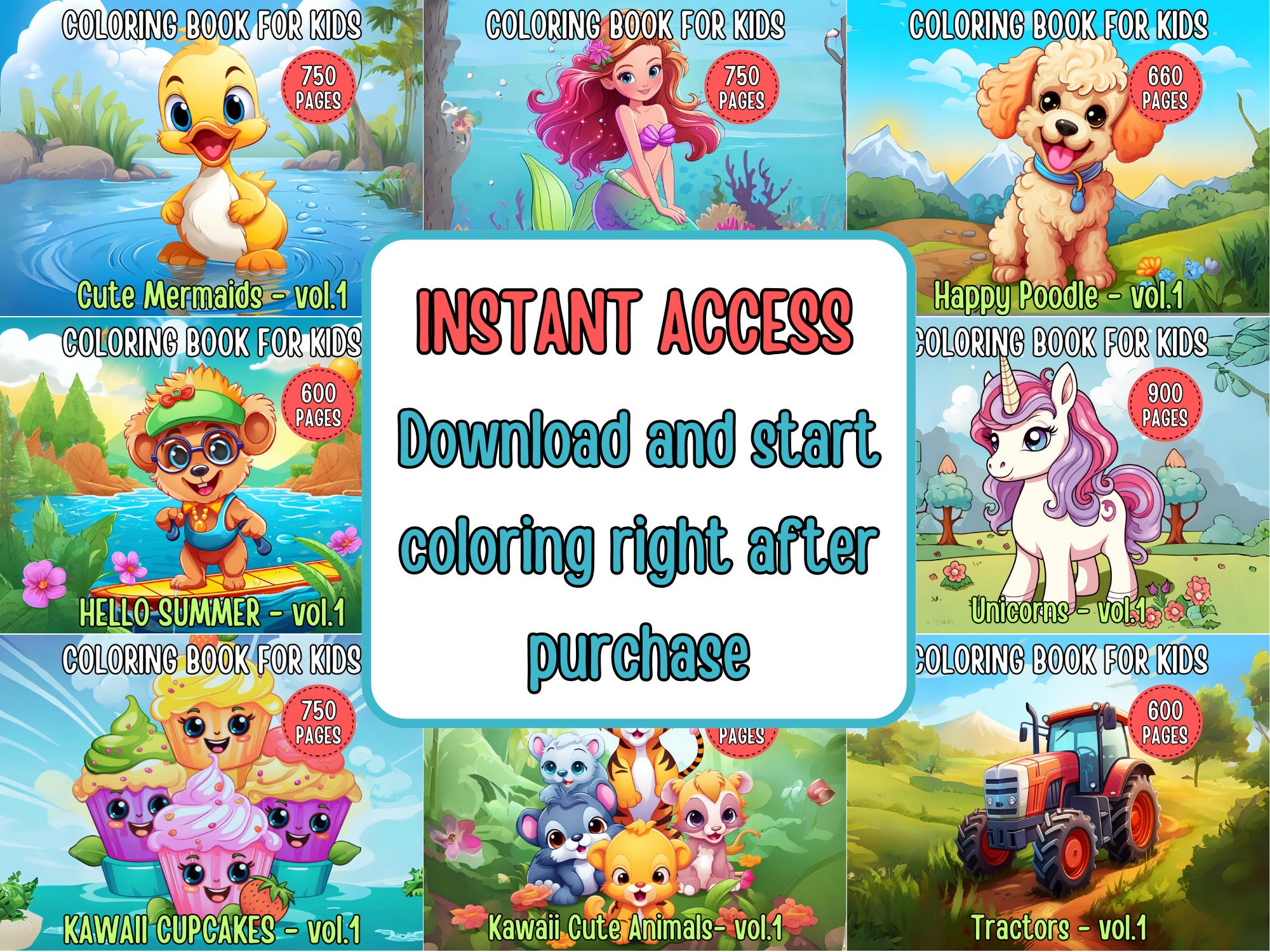 Coloring Book for Kids, Mega Bundle, Volume 1, Printable Coloring Pages ...