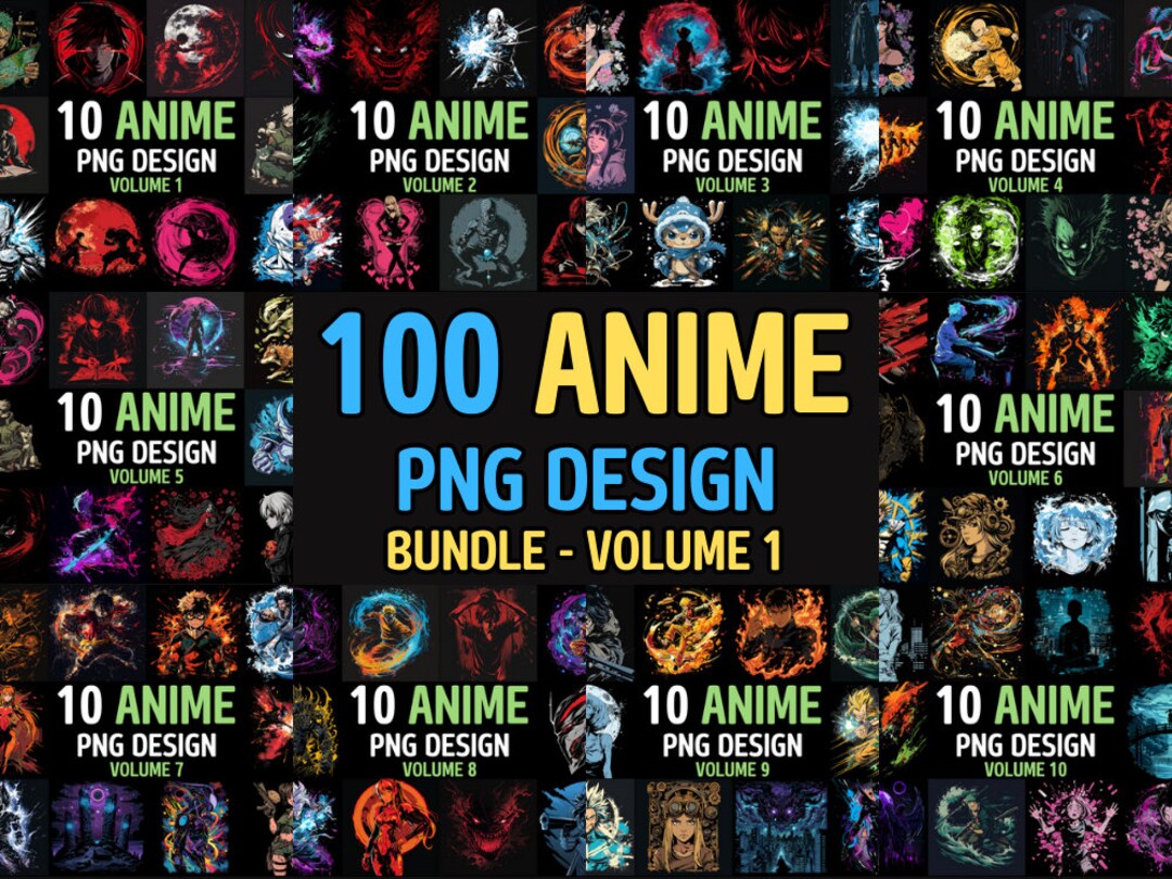 100 Anime Design Bundle , T-shirt Graphic Designs for Mug, Wall Art PNG ...