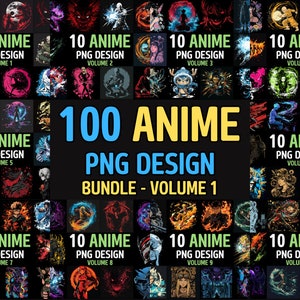 100 Anime Design Bundle , T-shirt Graphic Designs for Mug, Wall Art PNG ...