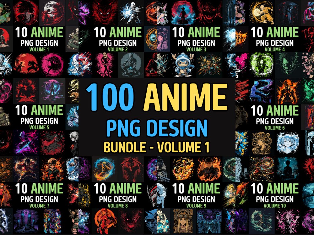 100 Anime Design Bundle , T-shirt Graphic Designs for Mug, Wall Art PNG ...