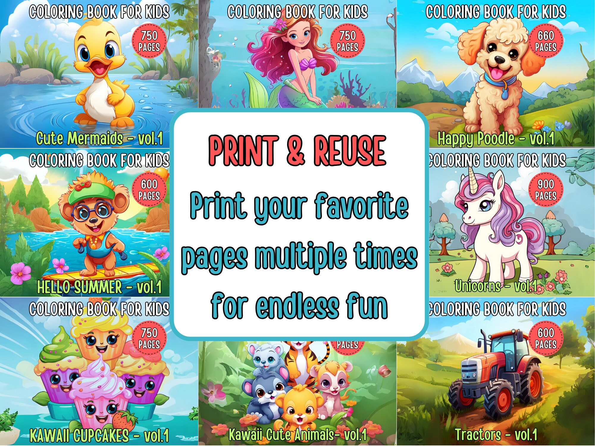 Coloring Book for Kids, Mega Bundle, Volume 1, Printable Coloring Pages ...