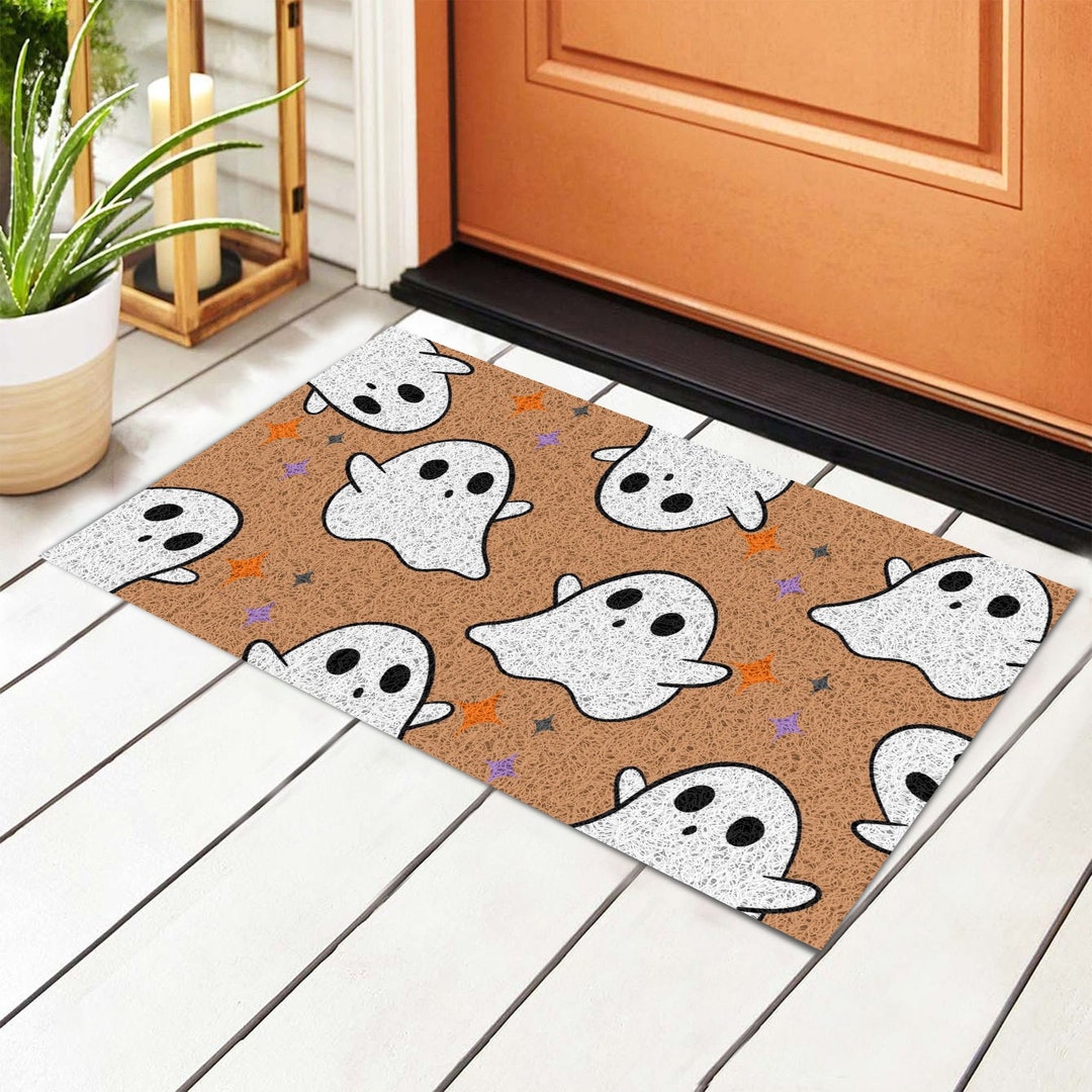 Fall Halloween Doormat, Ghost Pumpkin Doormat, Floral Ghost Pink ...