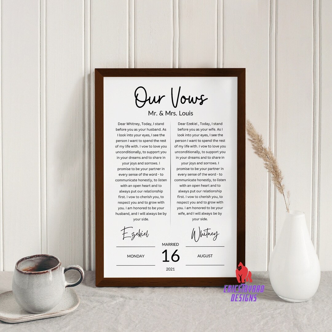 Custom Our Wedding Vows Art Printswedding Vow Mad - Etsy