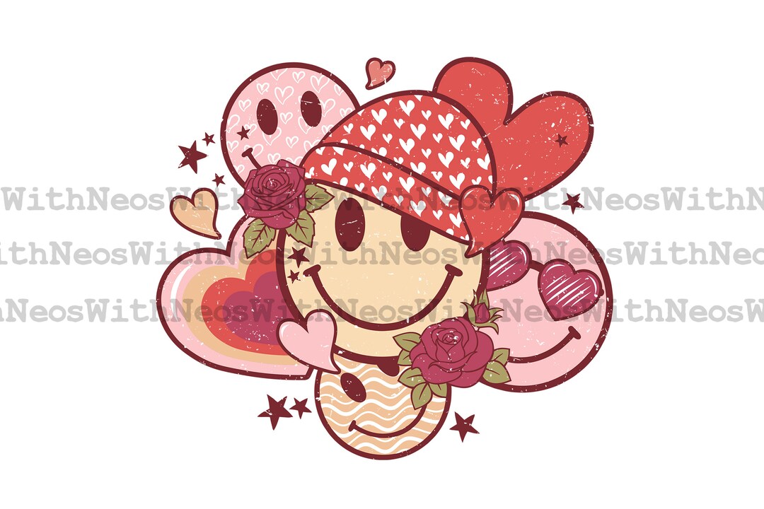 Sweet Valentine's Day Smiley Faces PNG, Retro Valentines Day Png, Happy ...