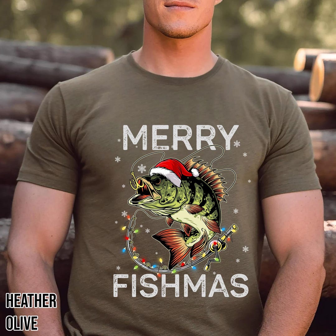Bella Canvas Merry Fishmas Men Shirt, Fish Christmas Shirt, Fishing ...