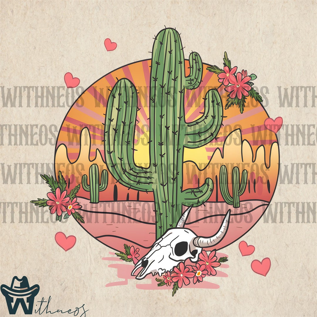 Retro Desert Bull Skull Design Png Sublimation Download, Retro Western ...
