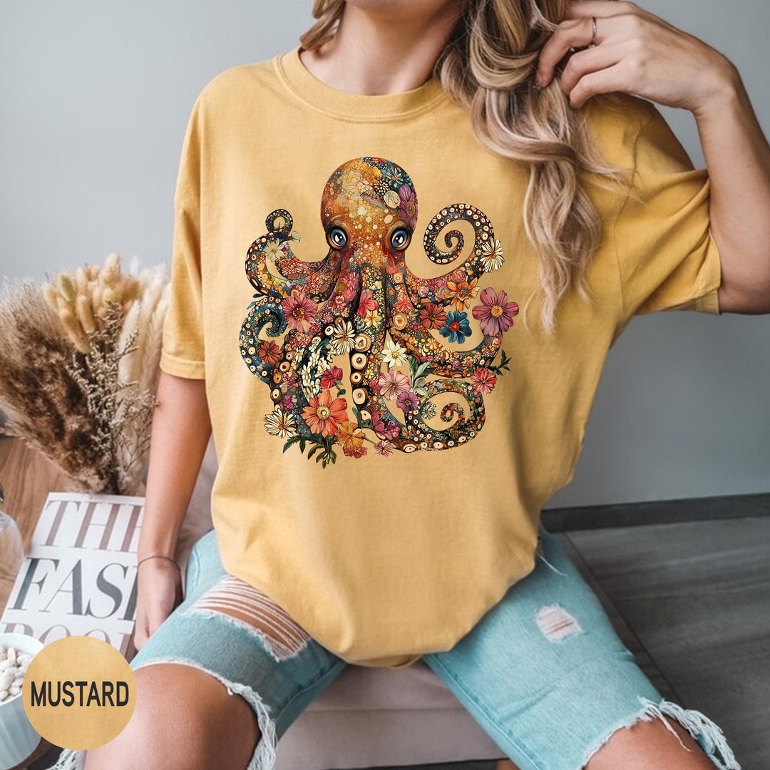 Comfort Colors Octopus Flowers Shirt, Retro Octopus Shirt, Octopus ...