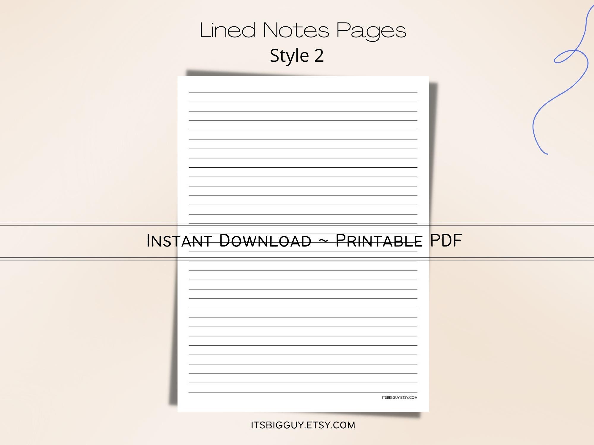 Printable Lined Notes Pages - Instant Download - US Letter/a4 ...