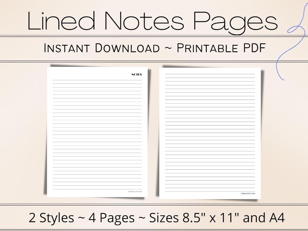 Printable Lined Notes Pages - Instant Download - US Letter/a4 ...