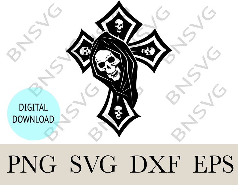 Skull and Cross Svg File, Cross and Skull PNG, Skull Design EPS, Cut ...