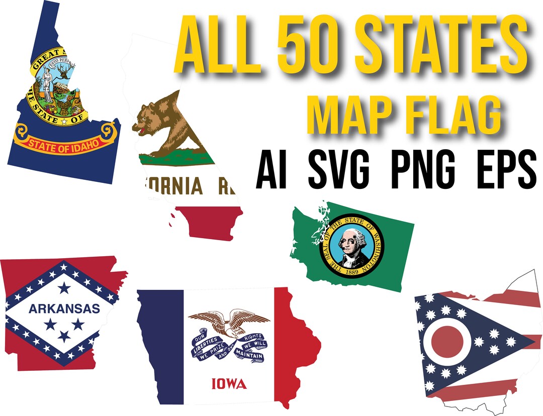 American States Flag All 50 Flag-map Bundle, Svg,ai,png,eps USA States ...