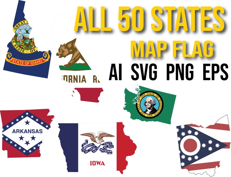 American States Flag All 50 Flag-map Bundle, Svg,ai,png,eps USA States ...