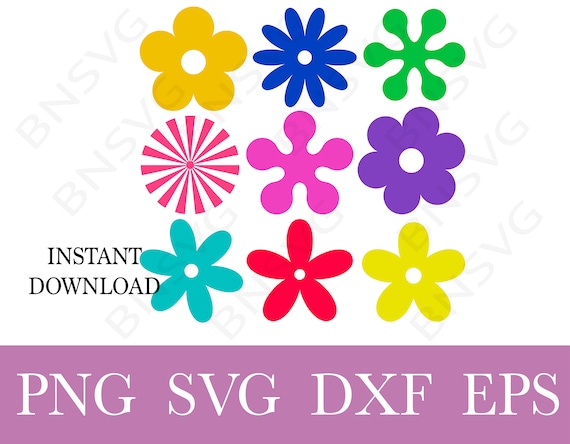 Retro Flowers Shapes SVG Different Colorful Flowers Set PNG - Etsy