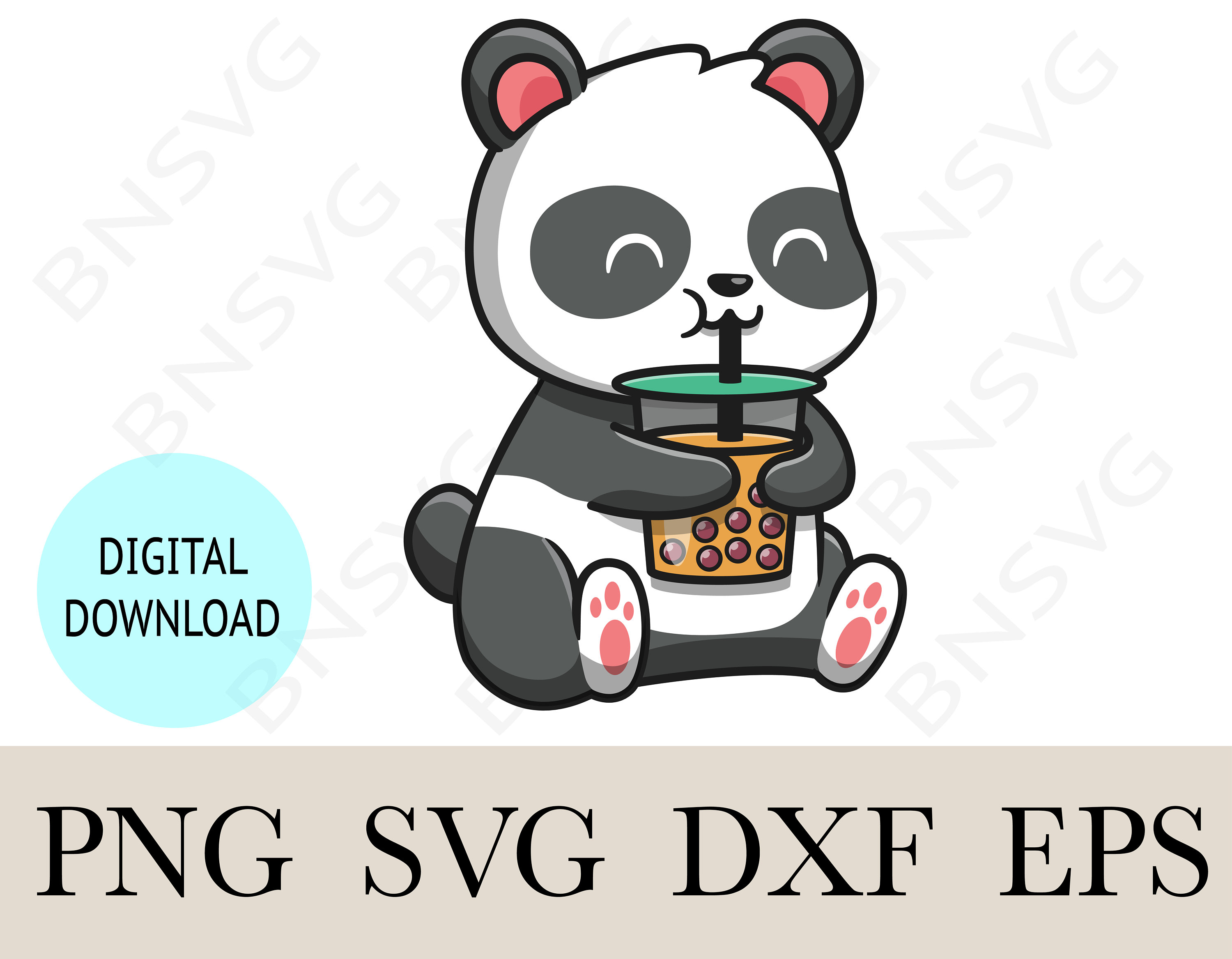 Drinking Panda Juice Cute Panda PNG, Cute Panda Image Drawing EPS, Cut ...