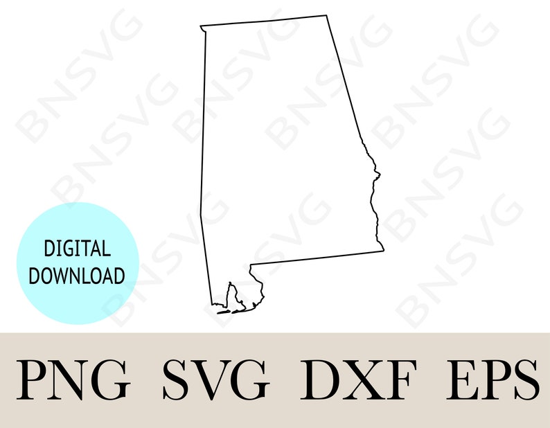 Alabama Outline State SVG, Alabama Borderline PNG, EPS, Cut Files ...