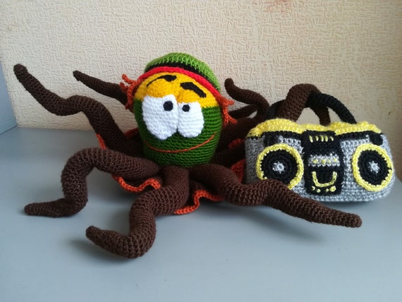 Octopus Rastaman Wih Boombox Crochet Decorative Toy - Etsy